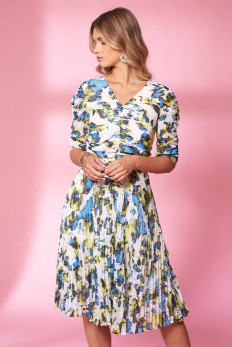 Kate Cooper KCS24111 Print pleated dress gather front – Nina's Boutique